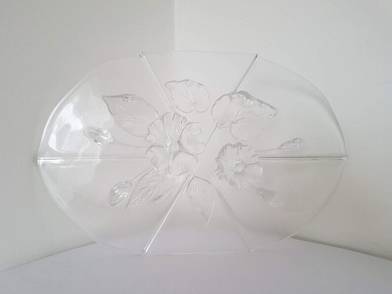 Vintage Glass Tray With Raised Roses Serving Bowl Platter Dish | Etsy