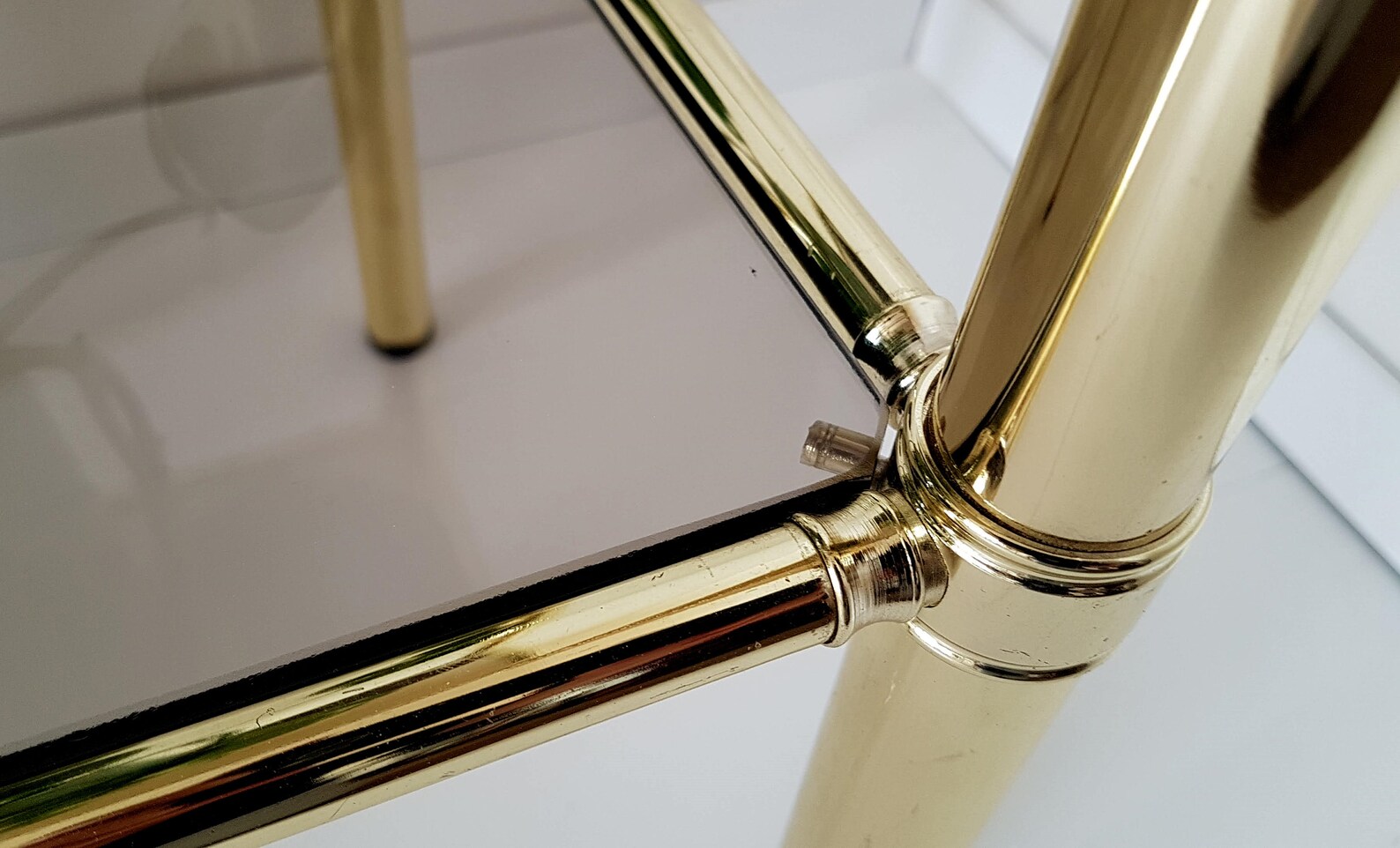 Vintage Hollywood Regency 80s Shelf Gold Brass 2 Smoked Glass MCM - Etsy