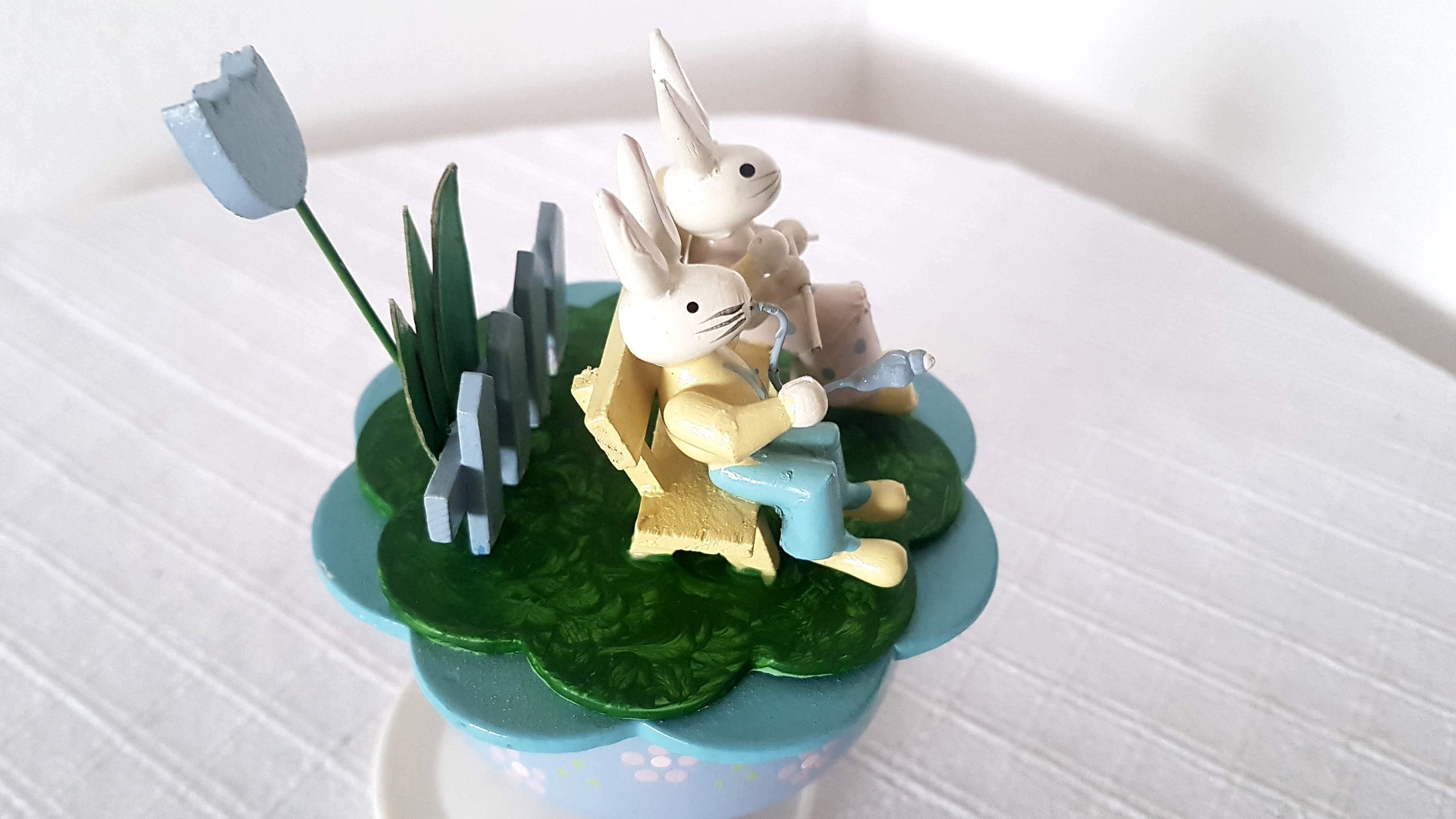 Vintage a Pair of Easter Bunnies on a Spinning Music Box German Wooden ...