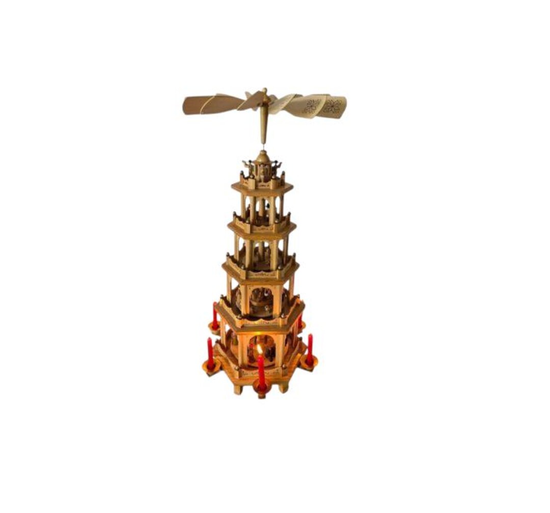 Vintage Big German Pyramid Handmade Wooden Figurines 5 Floors 67 Cm ...