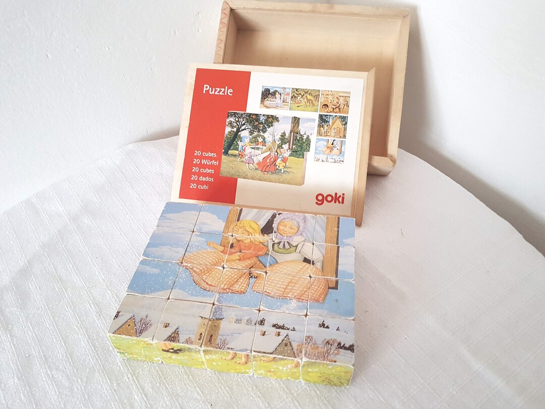 Vintage Wooden Cube Puzzle With A Wooden Box 6 Puzzles in 1 Set (20 Pcs ...