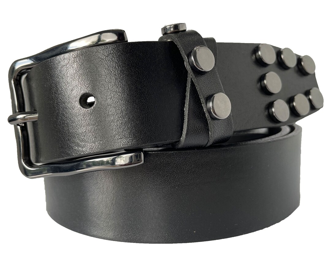 Black Single Skin Hide Italian Hide Leather Belt With Gunmetal Studs ...