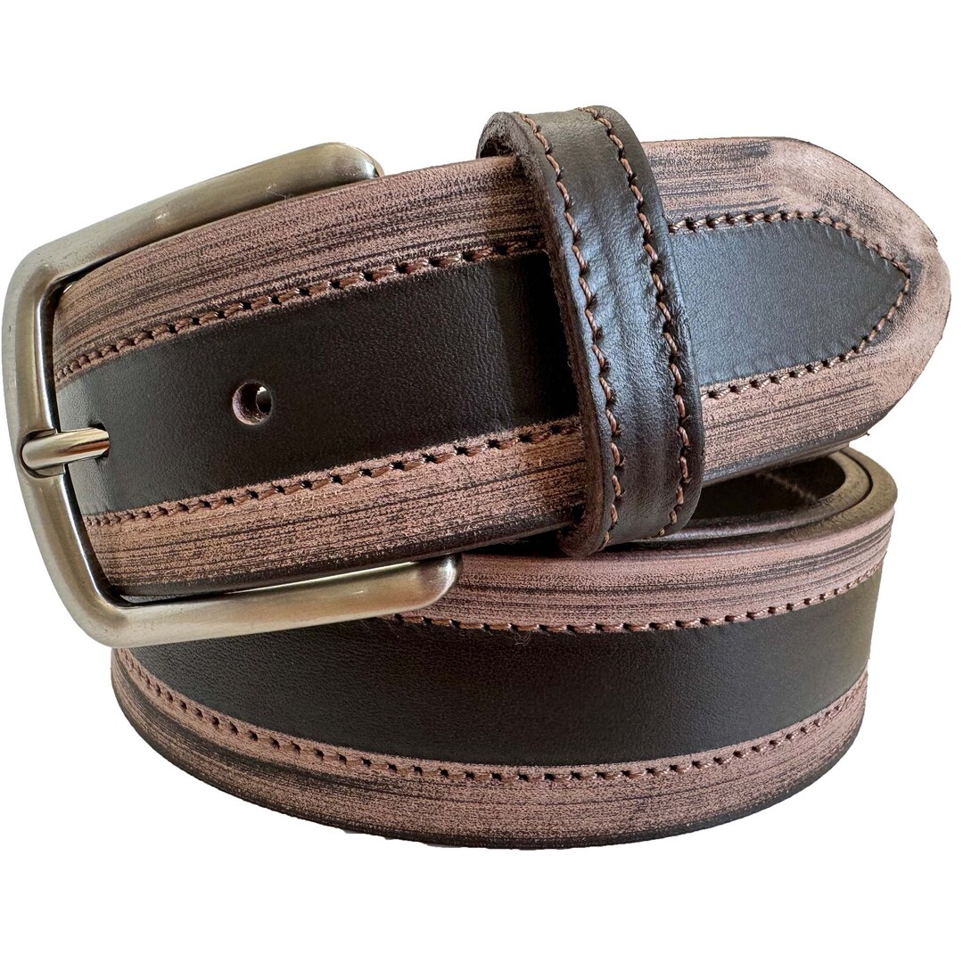 Mens Brown Stone Washed Single Skin Hide Italian Hide Leather Belt 40mm ...