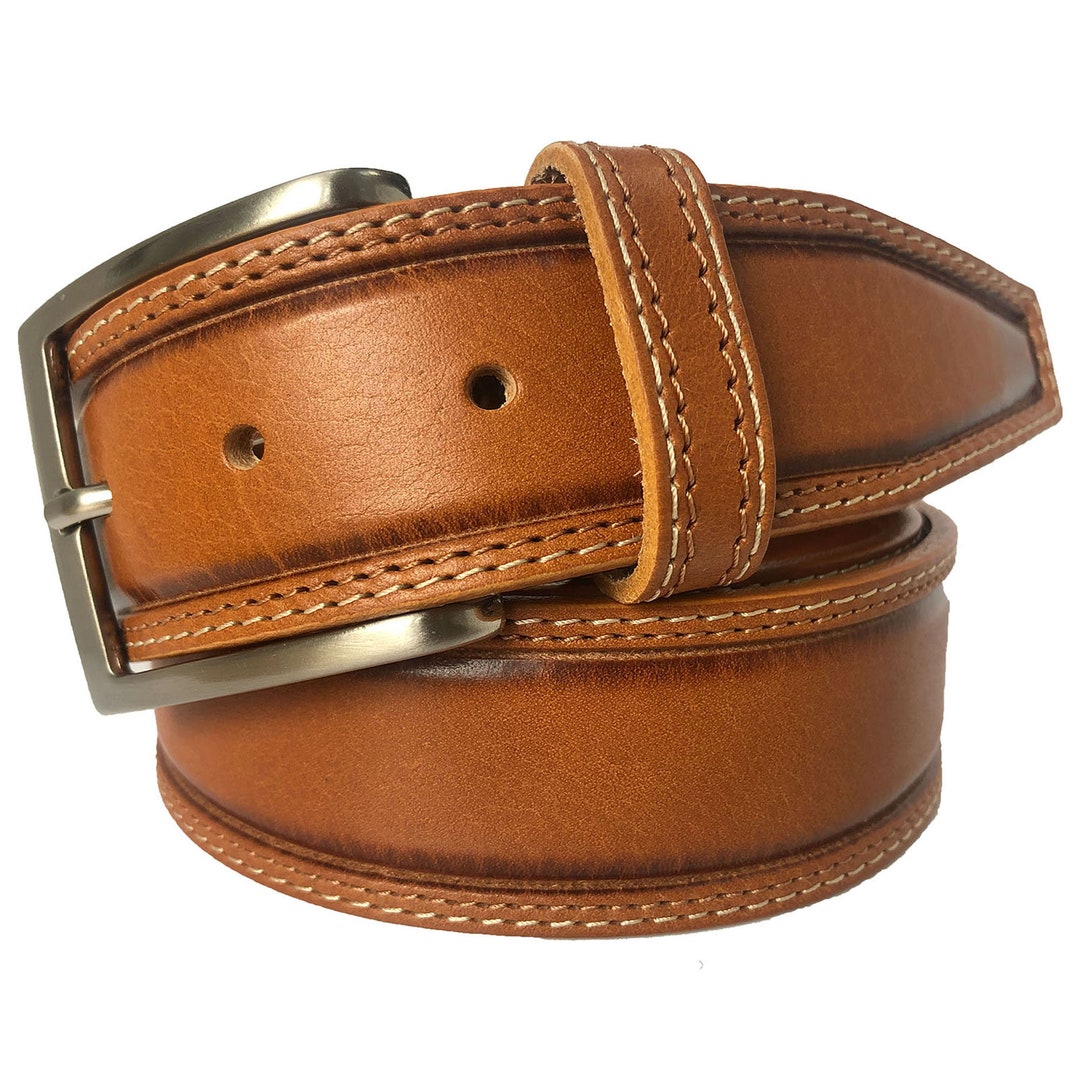 Mens Honey Tan Double Stitched Single Skin Hide Italian Hide Leather ...