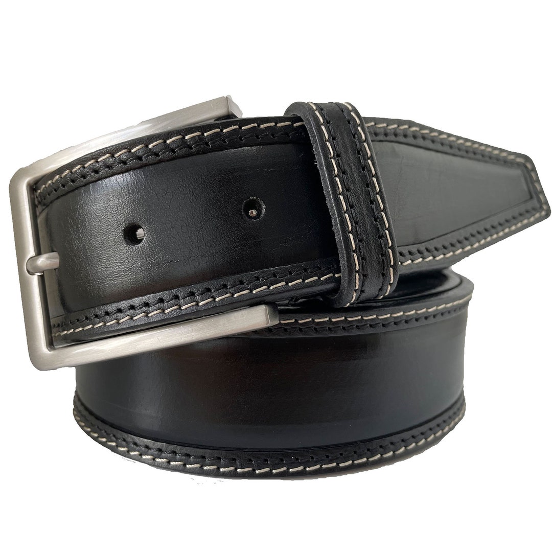 Mens Black Single Skin Hide Italian Hide Leather Double Stitched Belt ...