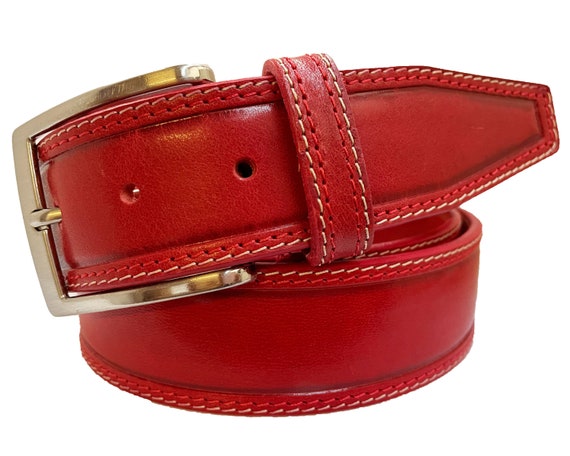 Mens Red Single Skin Hide Italian Hide Leather Belt 40mm - Etsy