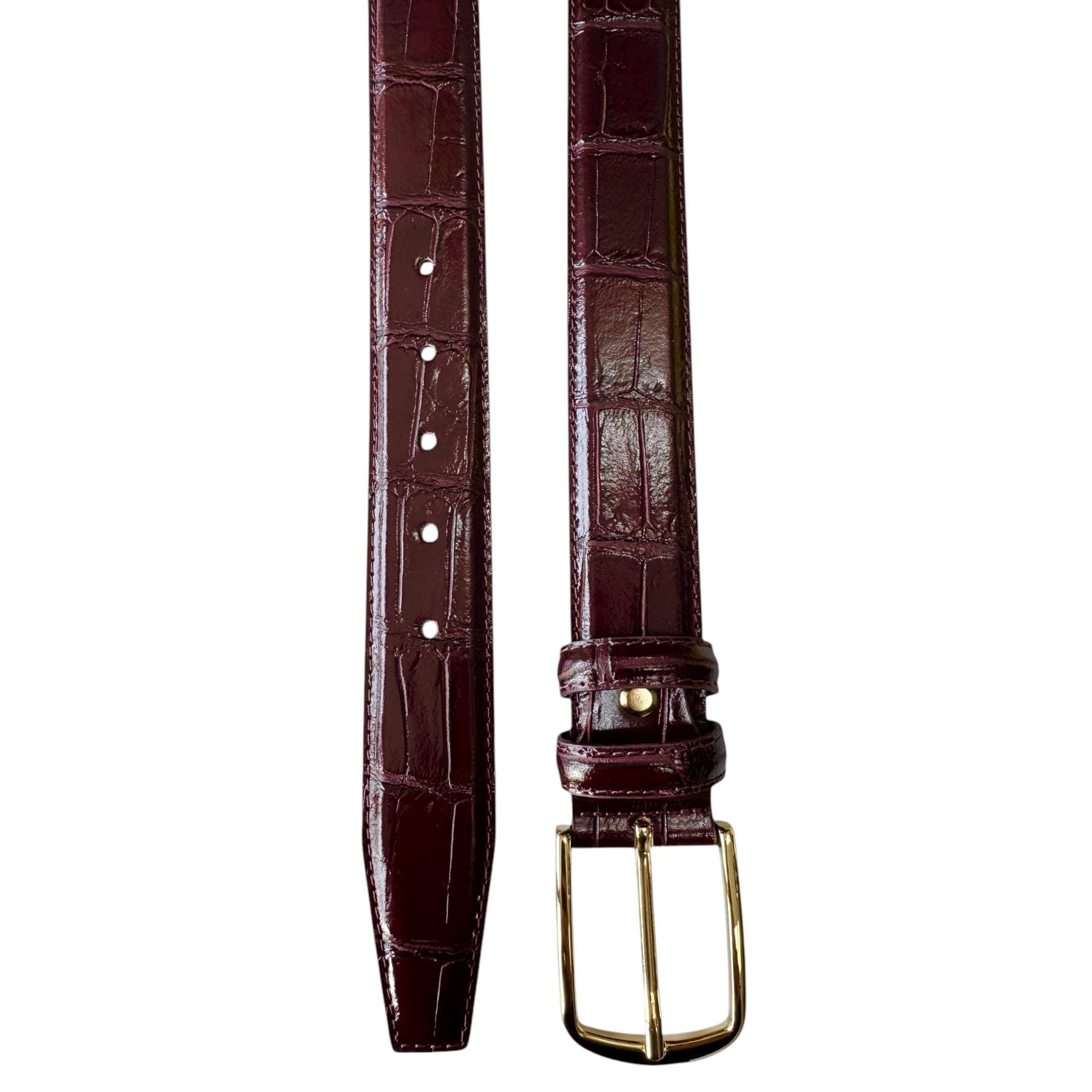 Italian Leather Burgundy Ox Blood Crocodile Print Belt Gold Buckle 35mm ...