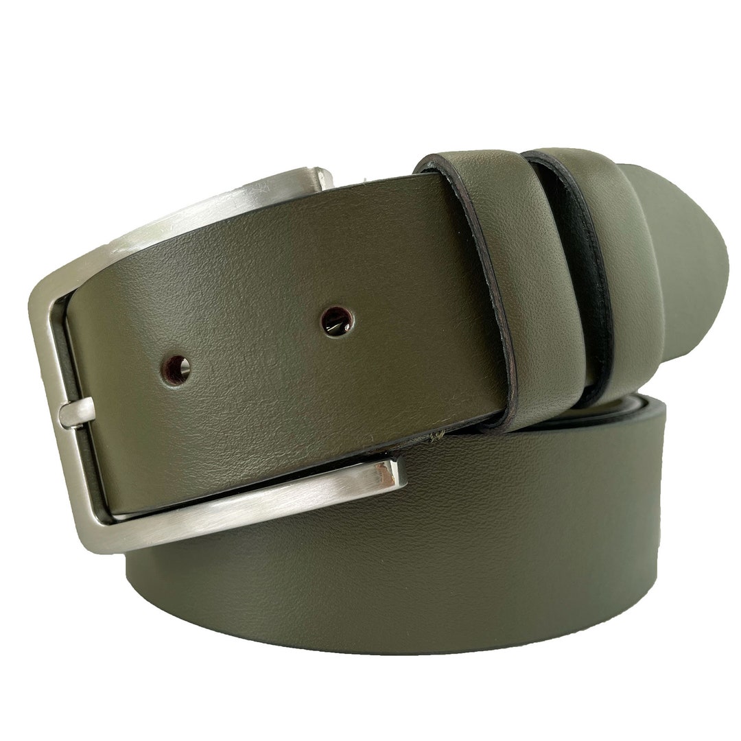 Mens Military Green Single Skin Bull Hide Italian Hide Leather Belt ...