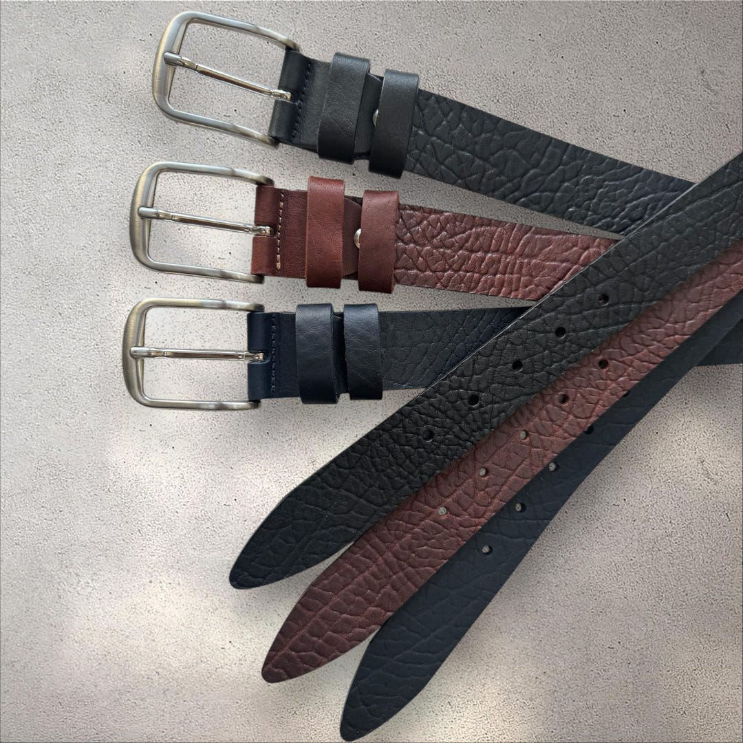Italian Leather Belt: Grained Bull Hide, Silver Buckle, 35mm, Blue ...