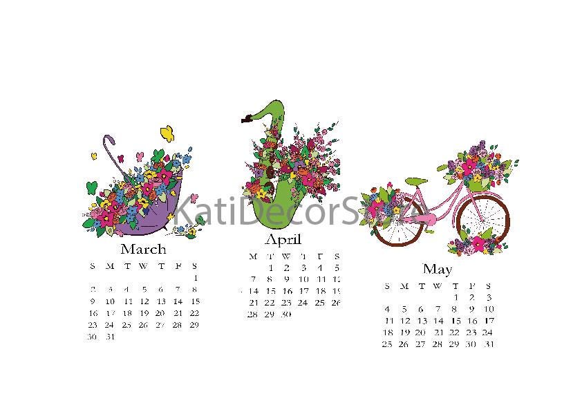 Printable Calendar 2025 With Pink Floral Art. Cute Wall Calendar. Small ...