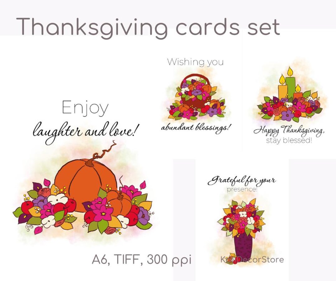 Thanksgiving Digital Cards Set - Printable Thanksgiving Cards, Holiday ...