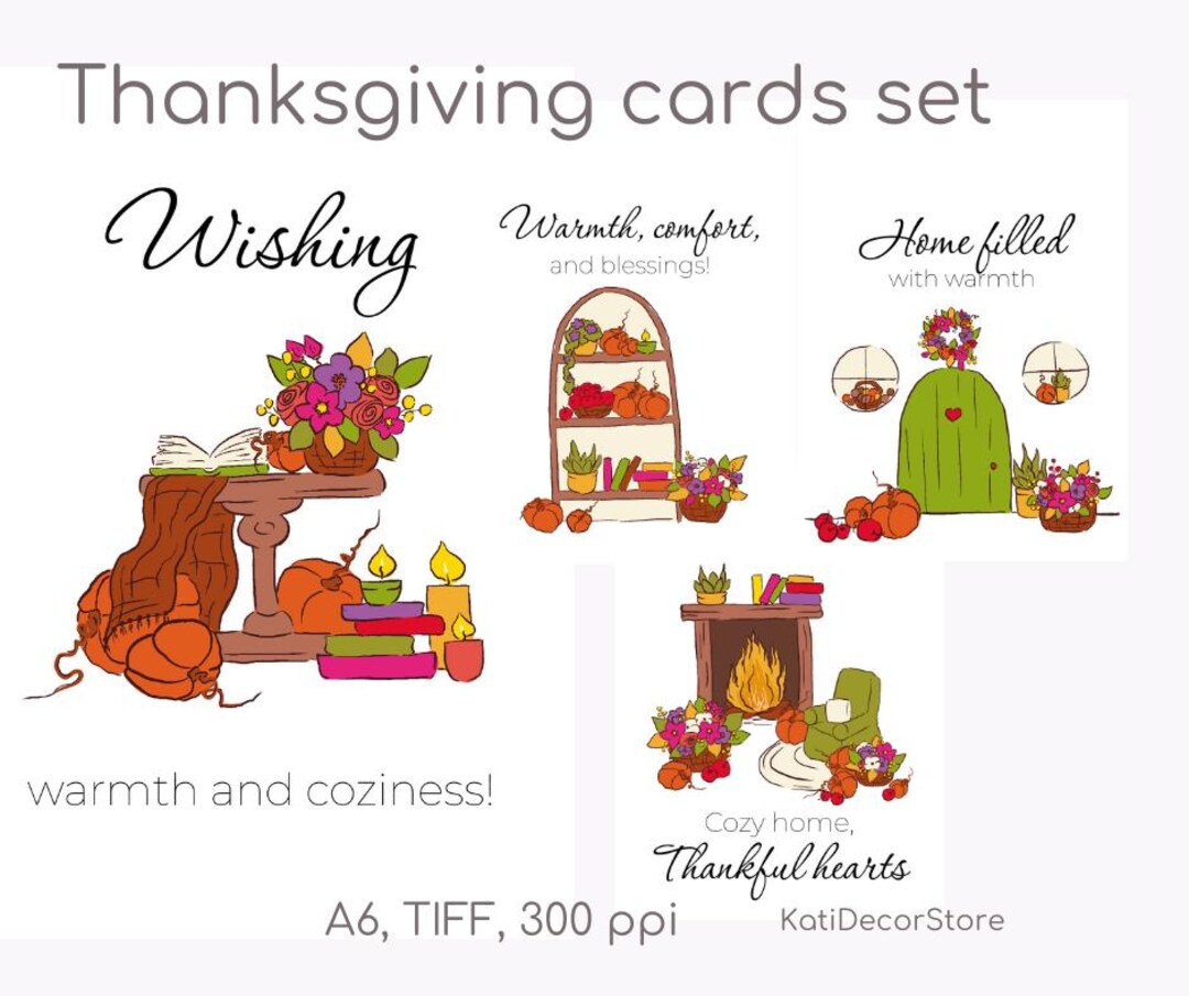 Gratitude Digital Cards Set Printable Thanksgiving Greeting Cards With ...
