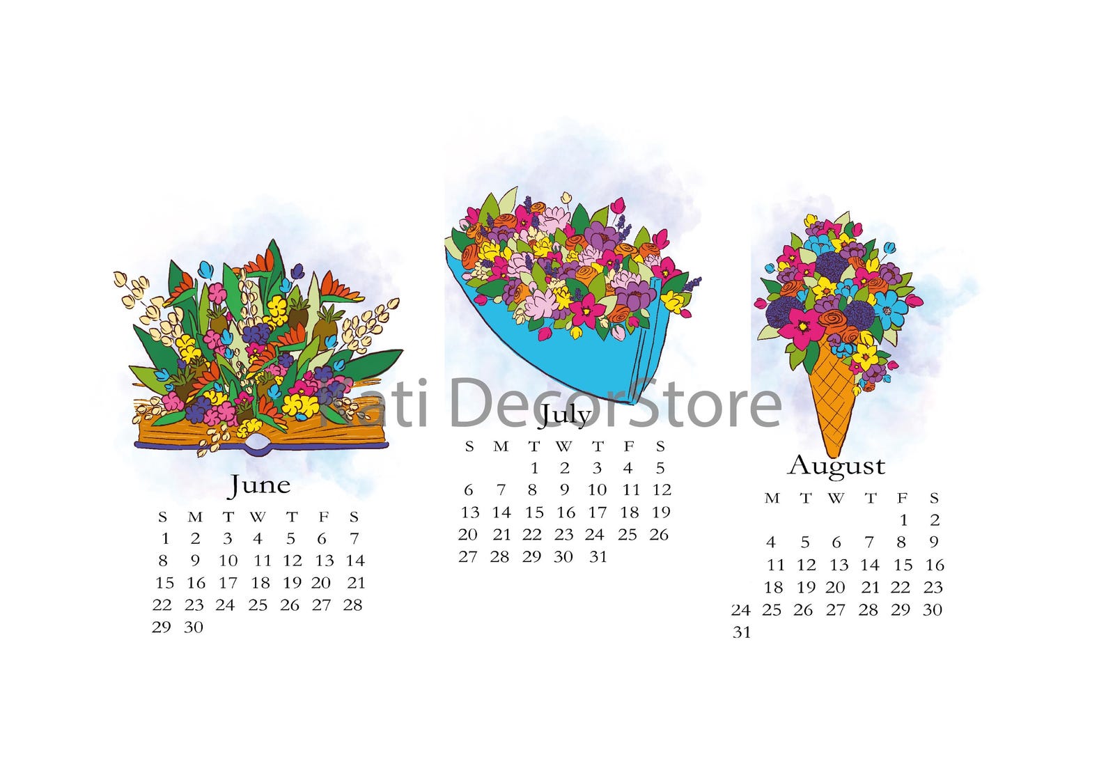 2025 Calendar With Blooming Art. Calendar in Letter Size & A4 Sunday ...