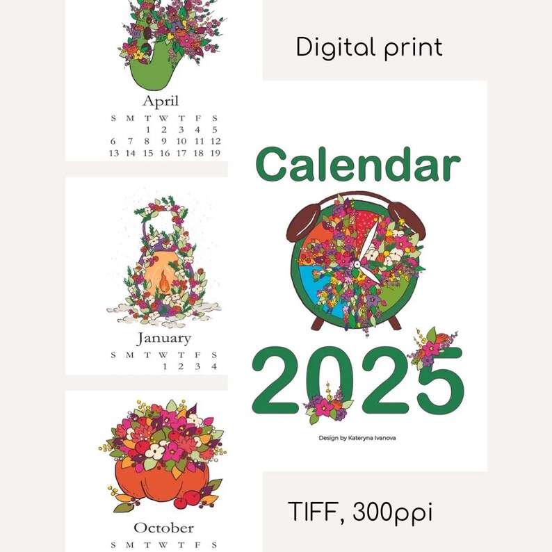 Printable Calendar 2025 With Pink Floral Art. Cute Wall Calendar. Small ...