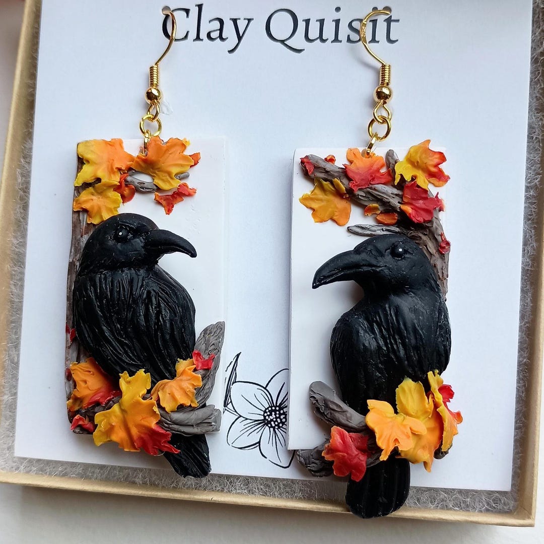 PRE-ORDER Raven Earrings Dangle Fall Clay Earrings Handmade Polymer ...