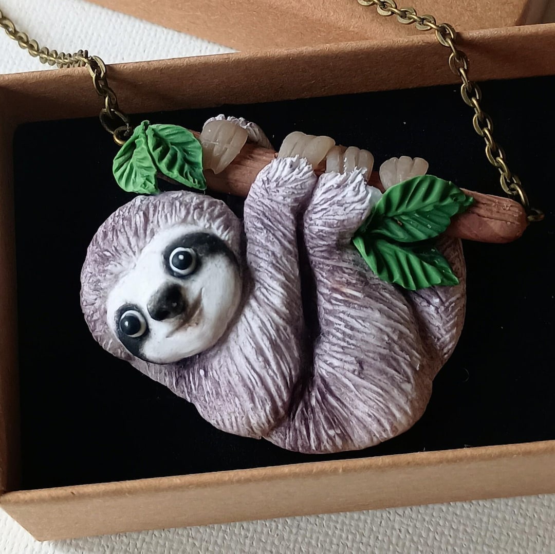 Sloth Necklace Cute Sloth Clay Pendant Handmade Polymer Clay Animal ...