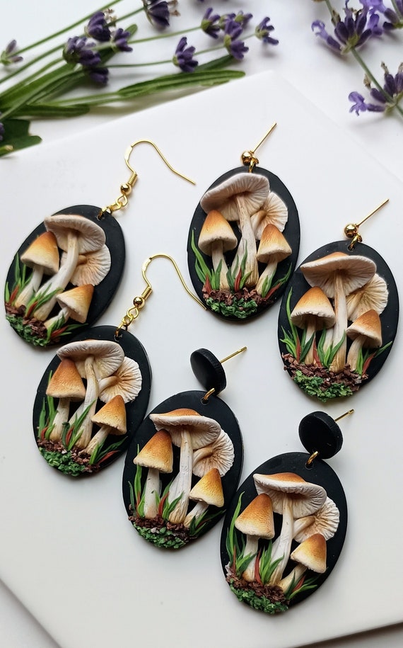 Mushroom Earrings Handmade Polymer Clay Earrings Dangle Magic Mushroom Earrings Cottage Core Mushroom Gift for Her Etsy