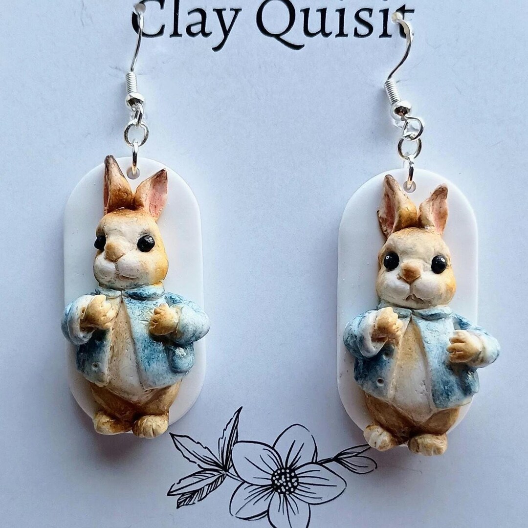 Peter Rabbit Earrings Handmade Bunny Earrings Dangle Polymer Clay ...
