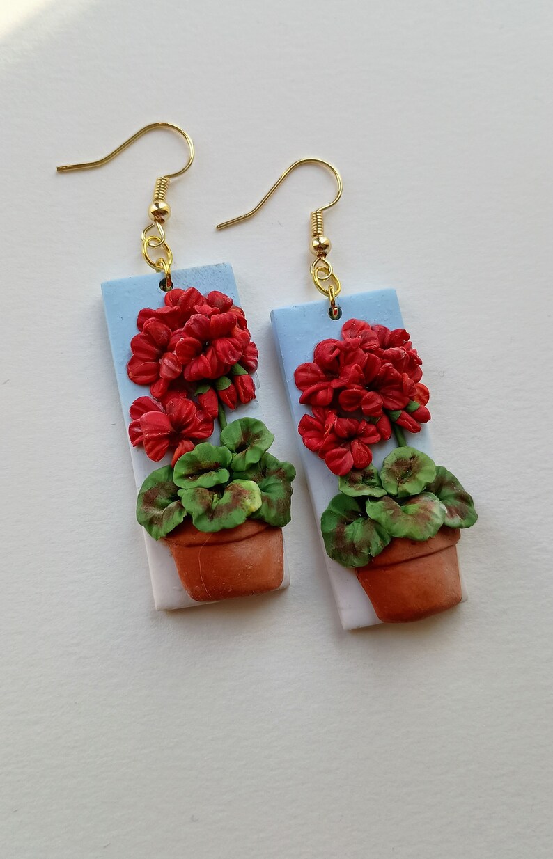 Geranium Earrings Dangle Polymer Clay Earrings Handmade Clay Earrings ...