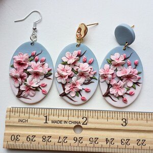 Cherry Blossom Earrings Sakura Earrings Dangle Clay Flower Earrings Handmade Spring Jewelry ...