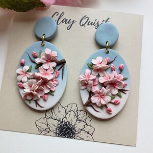 Cherry Blossom Earrings Sakura Earrings Dangle Clay Flower Earrings Handmade Spring Jewelry ...