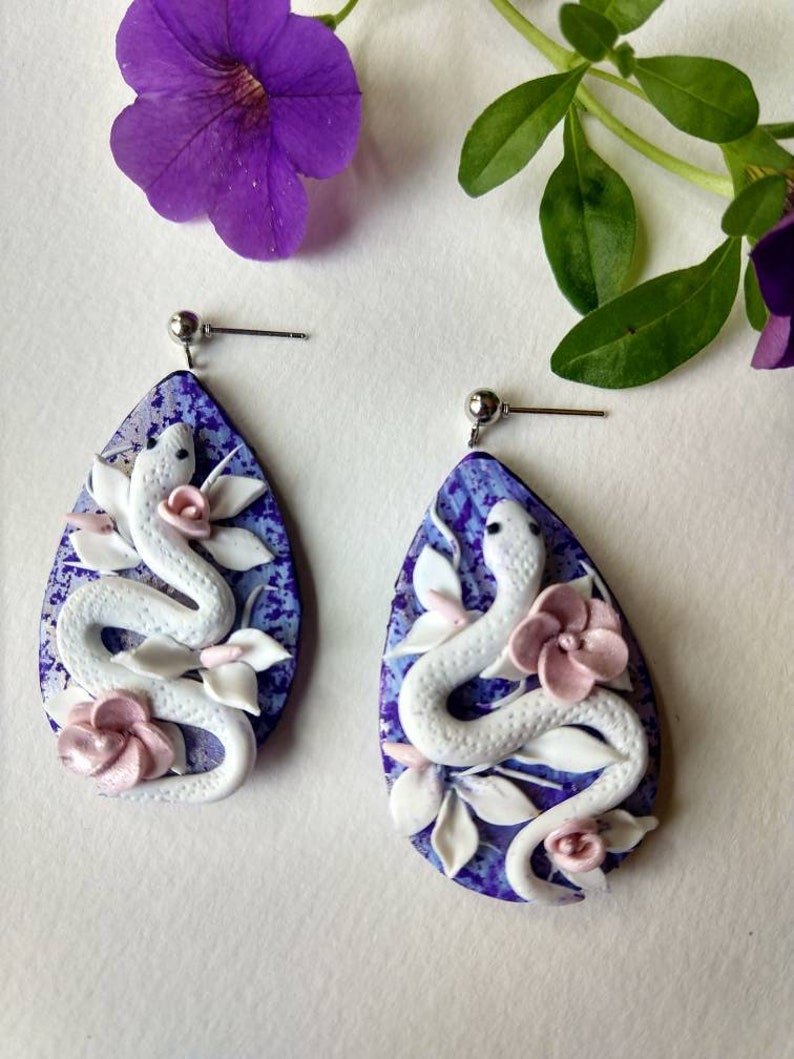 Snake Earrings handmade Polymer Clay Earrings Nickel Free - Etsy