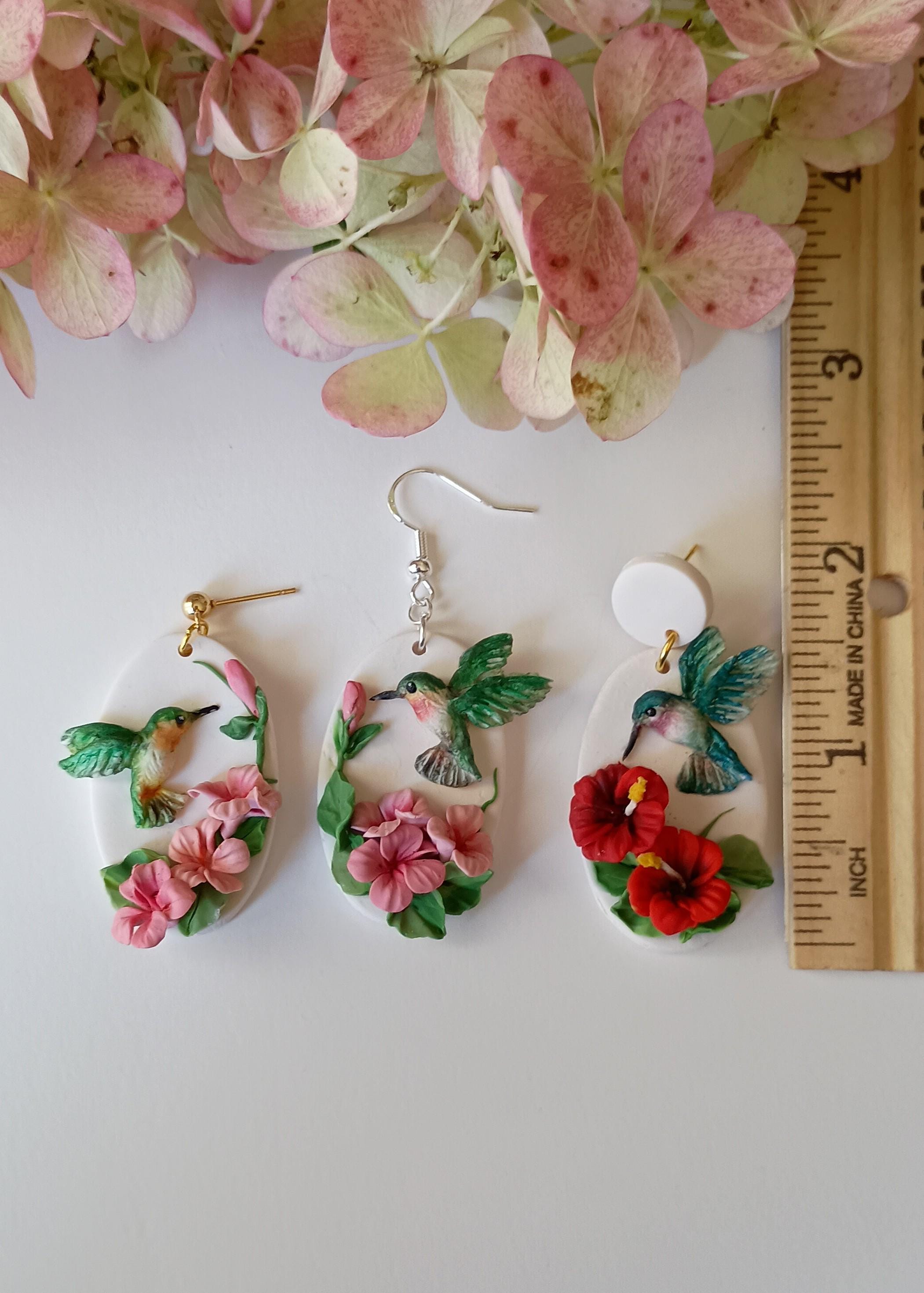 Hummingbirds Earrings Dangle Bird Earrings Handmade Polymer Clay ...