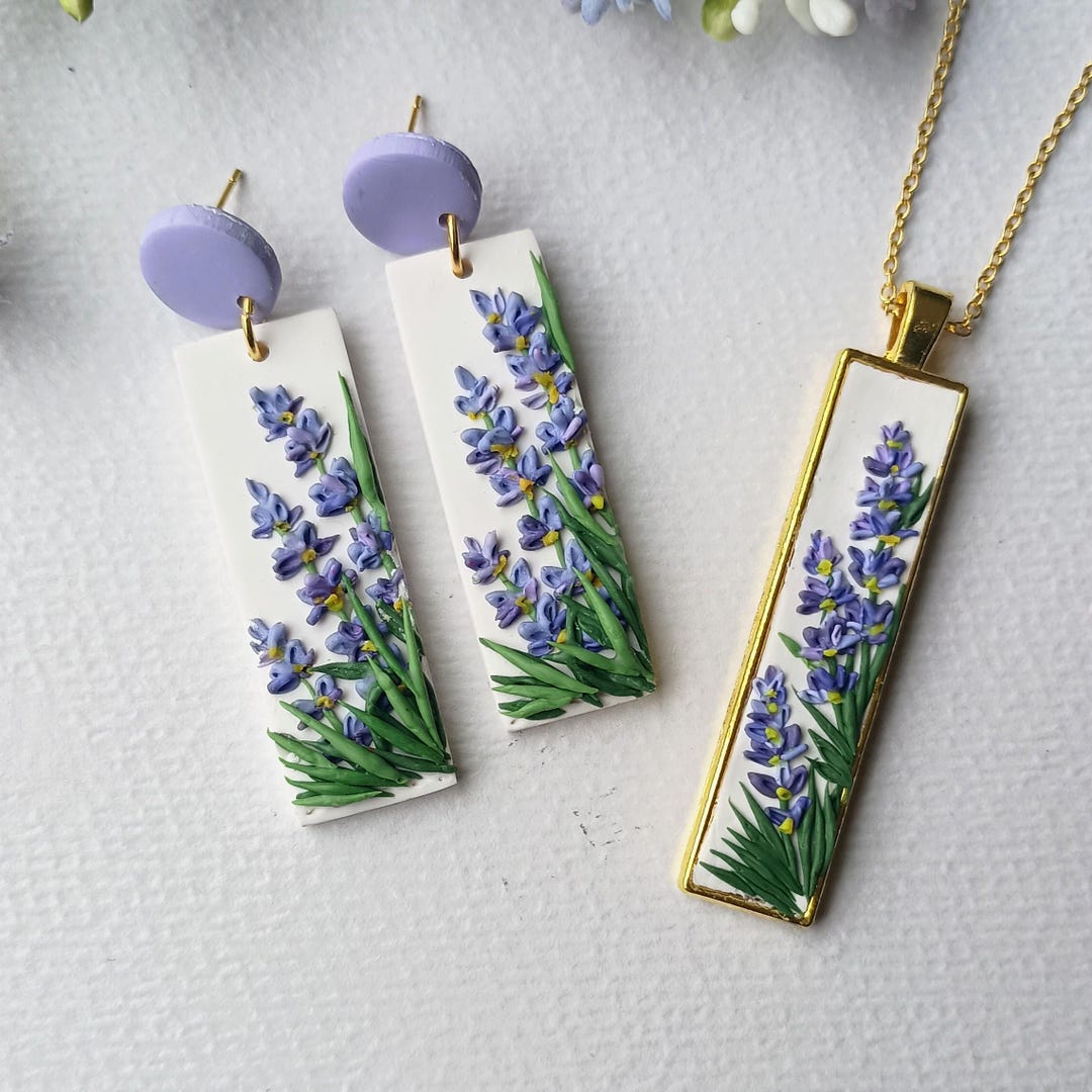 Jewelry Set of Lavender Pendant Necklace and Lavender Earrings Handmade ...