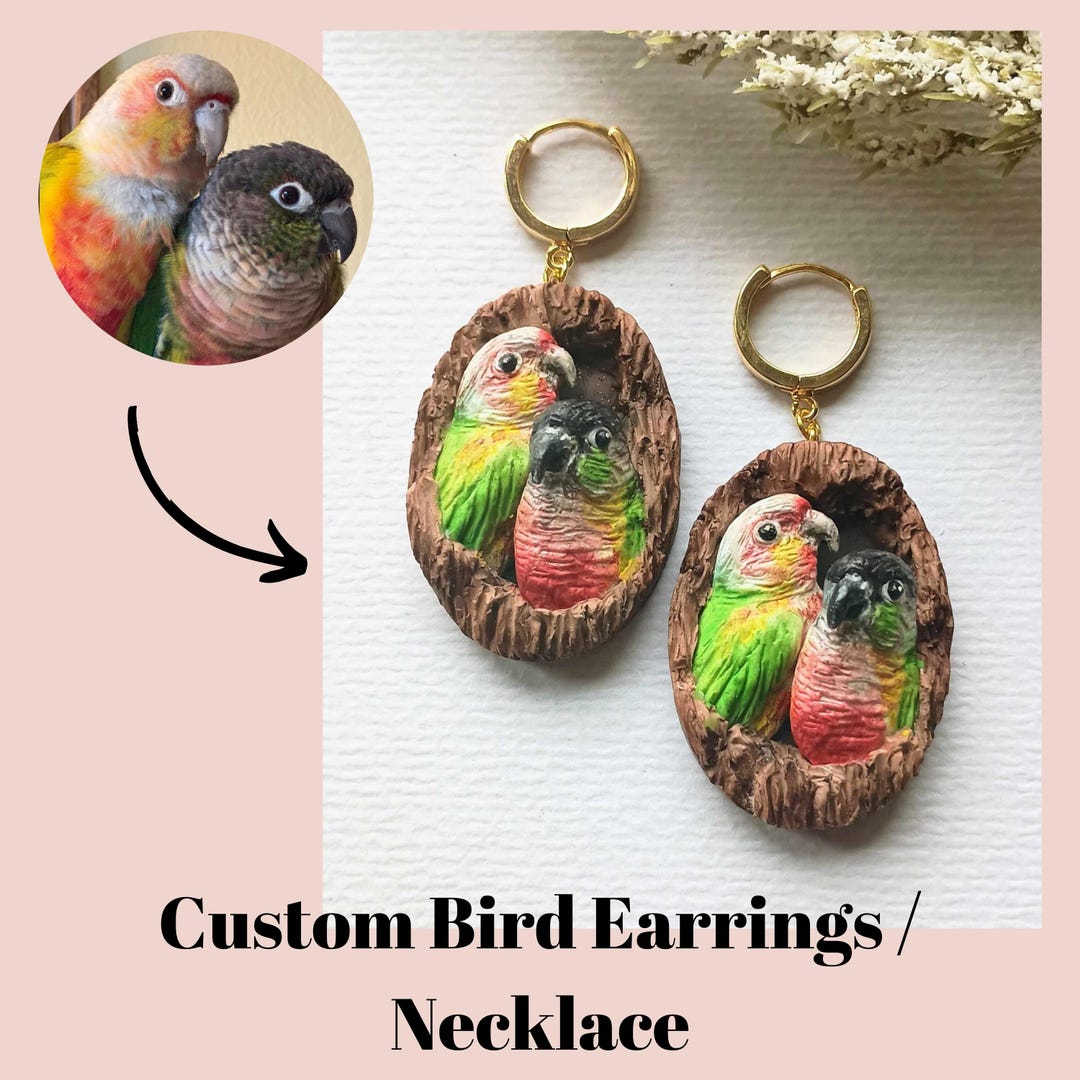 Custom Bird Earrings Handmade Personalized Parrot Bird Pendant Necklace ...