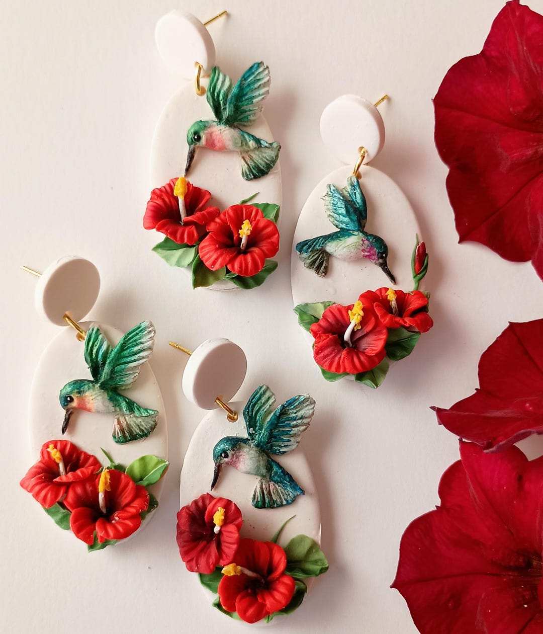 Hummingbirds Earrings Dangle Bird Earrings Handmade Polymer Clay ...