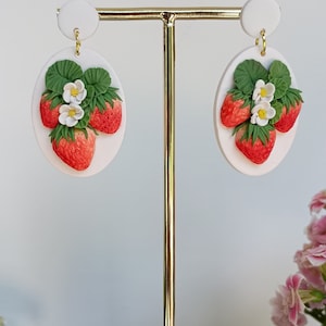 Strawberry Earrings Dangle Fruit Earrings Handmade Polymer Clay ...