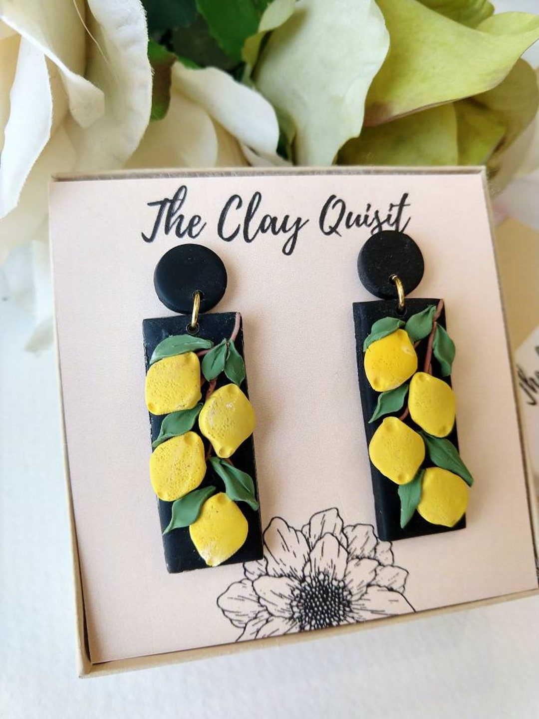 Lemon Earrings Dangle Fruit Earrings Handmade Polymer Clay Earrings ...