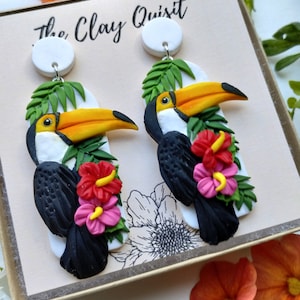 Toucan Earrings Handmade Polymer Clay Earrings 2 1/4 Inches Long Nickel ...