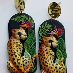 Cheetah Earrings Dangle Animal Earrings Handmade Polymer Clay Jewelry ...