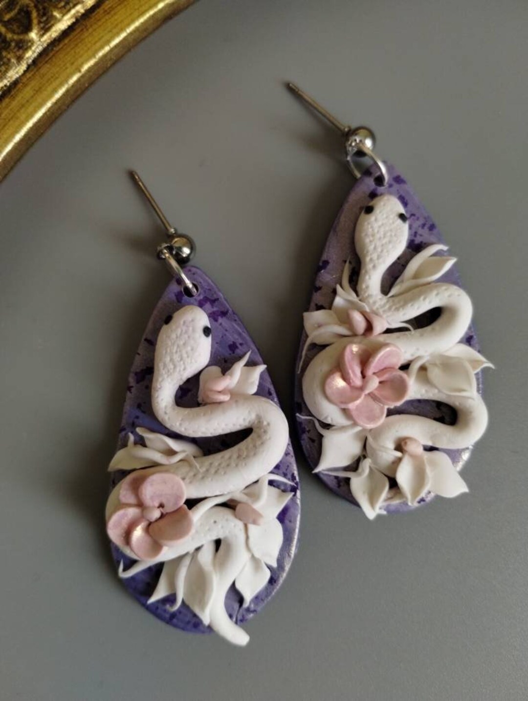 Snake Earrings handmade Polymer Clay Earrings Nickel Free - Etsy
