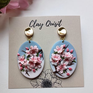 Cherry Blossom Earrings Sakura Earrings Dangle Clay Flower Earrings Handmade Spring Jewelry ...