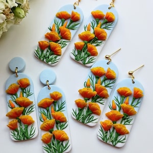 Orange Poppy Earrings Dangle Poppy Earrings Handmade Polymer Clay ...