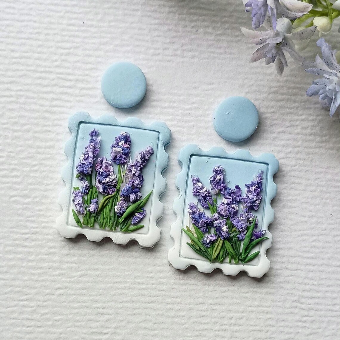 Lavender Earring Dangle Birth Flower Earring Handmade Polymer Clay ...