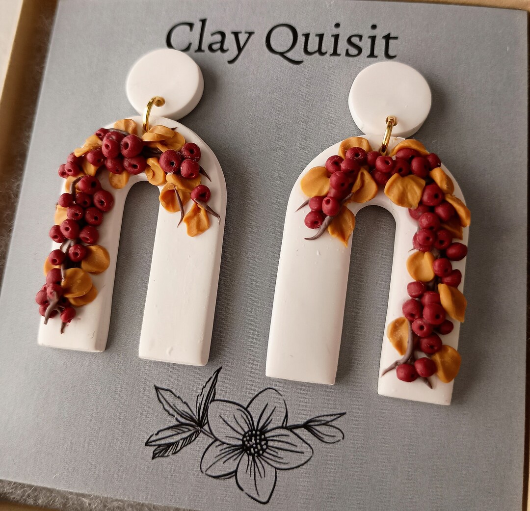 Berry Earrings Fall Earrings Handmade Polymer Clay Earrings 2 1/2 ...