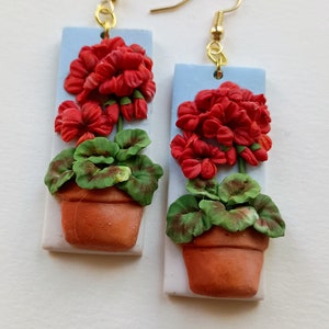 Geranium Earrings Dangle Polymer Clay Earrings Handmade Clay Earrings ...