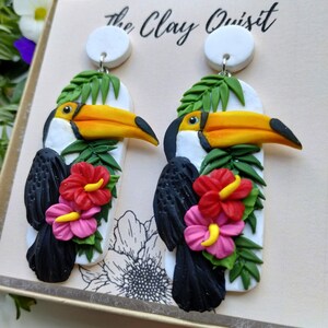 Toucan Earrings Handmade Polymer Clay Earrings 2 1/4 Inches Long Nickel ...