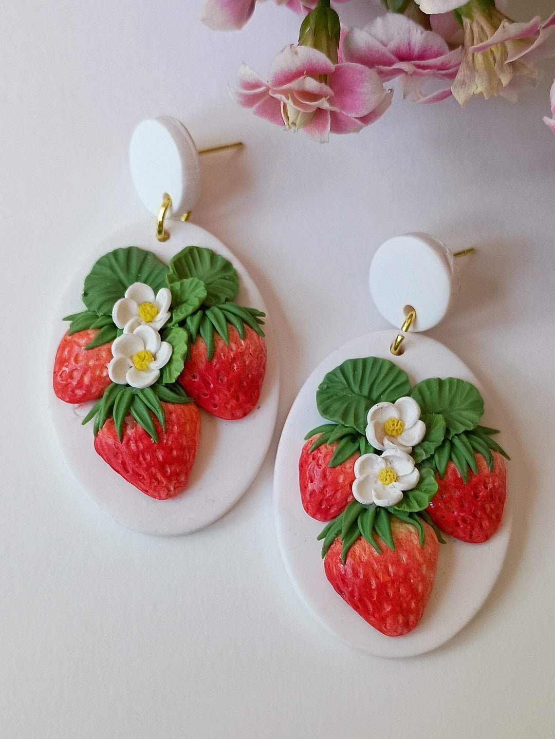 Strawberry Earrings Dangle Fruit Earrings Handmade Polymer Clay ...