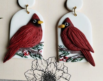 Handmade Cardinal Quaking Aspen Winter Scene Stud Earrings, Cardinal ...