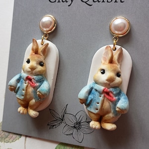 Peter Rabbit Earrings Handmade Bunny Earrings Dangle Polymer Clay ...