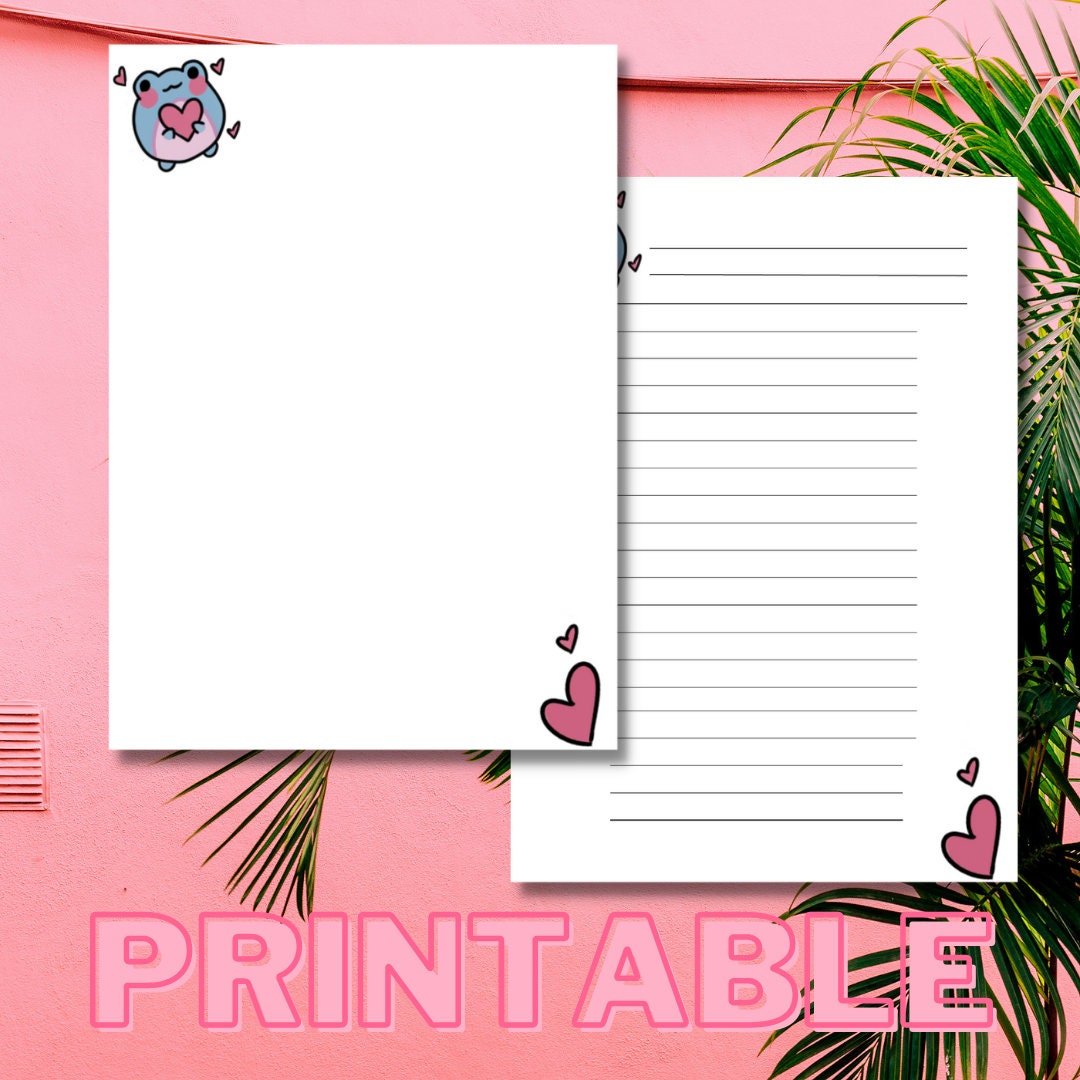 Kawaii Heart Frog Stationary Printable 8.5 X 11 Inches A4 Digital ...