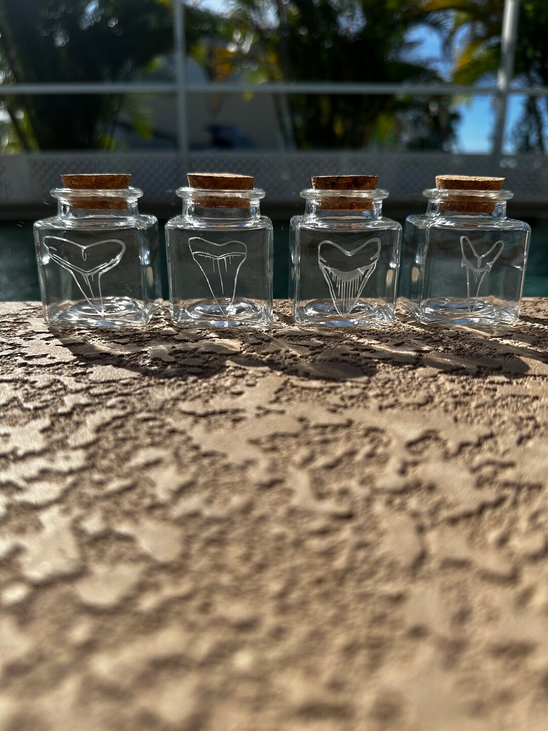 Set Shark Tooth Square Cube Treasure Jar Small Etched Glass Jar With ...