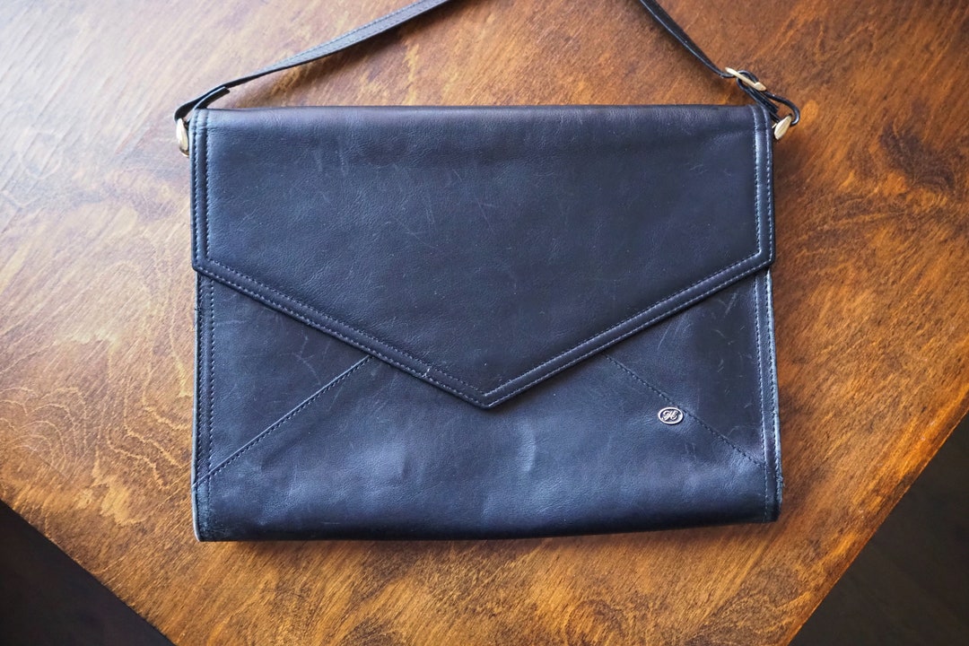 Vintage Leather Envelope Bag | Vintage Leather Bag | Black Envelope Bag ...