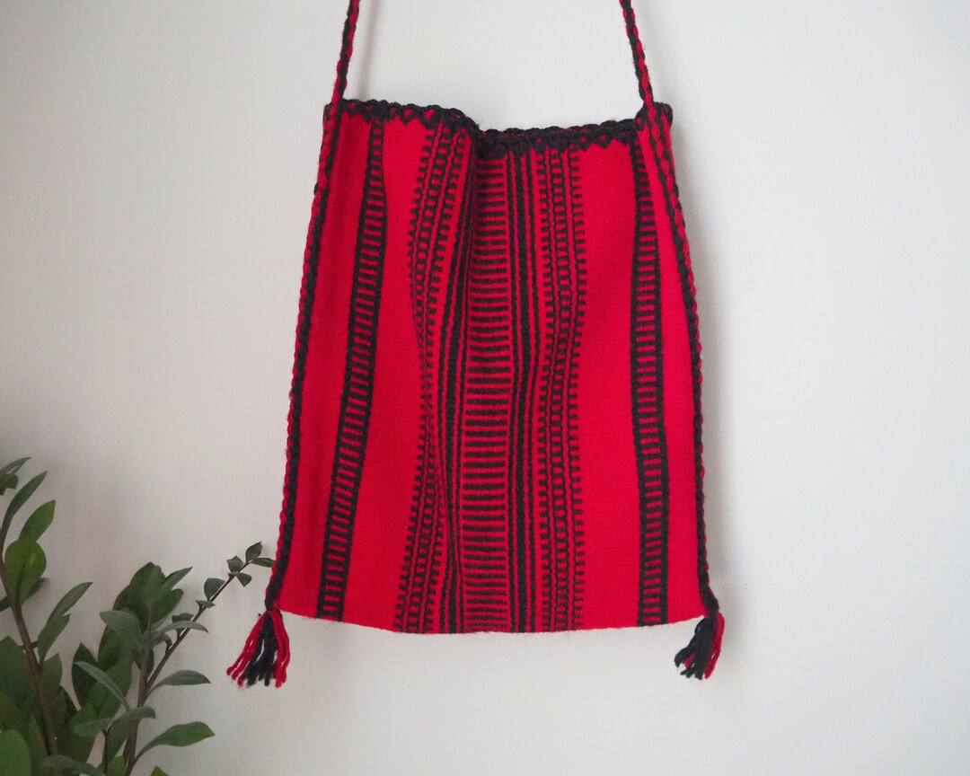 Vintage Bag | Red and Black Shepherd's Bag | Wool Crossbody Bag ...