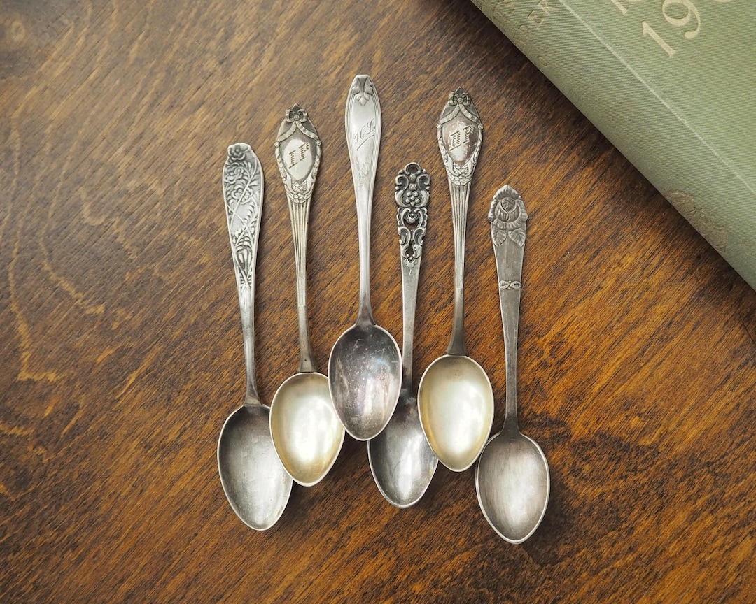 Set of Six Vintage Teaspoons | Small Silver Plated Teaspoons ...
