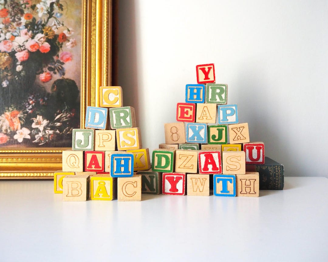 Vintage ABC Blocks | Wooden Building Blocks | Vintage Block Set for ...